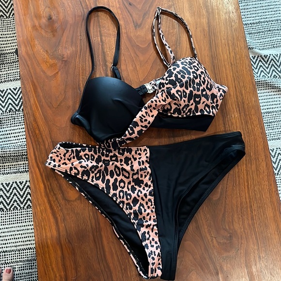 Shein Swim Shein Cheetah Block Black Bikini Poshmark